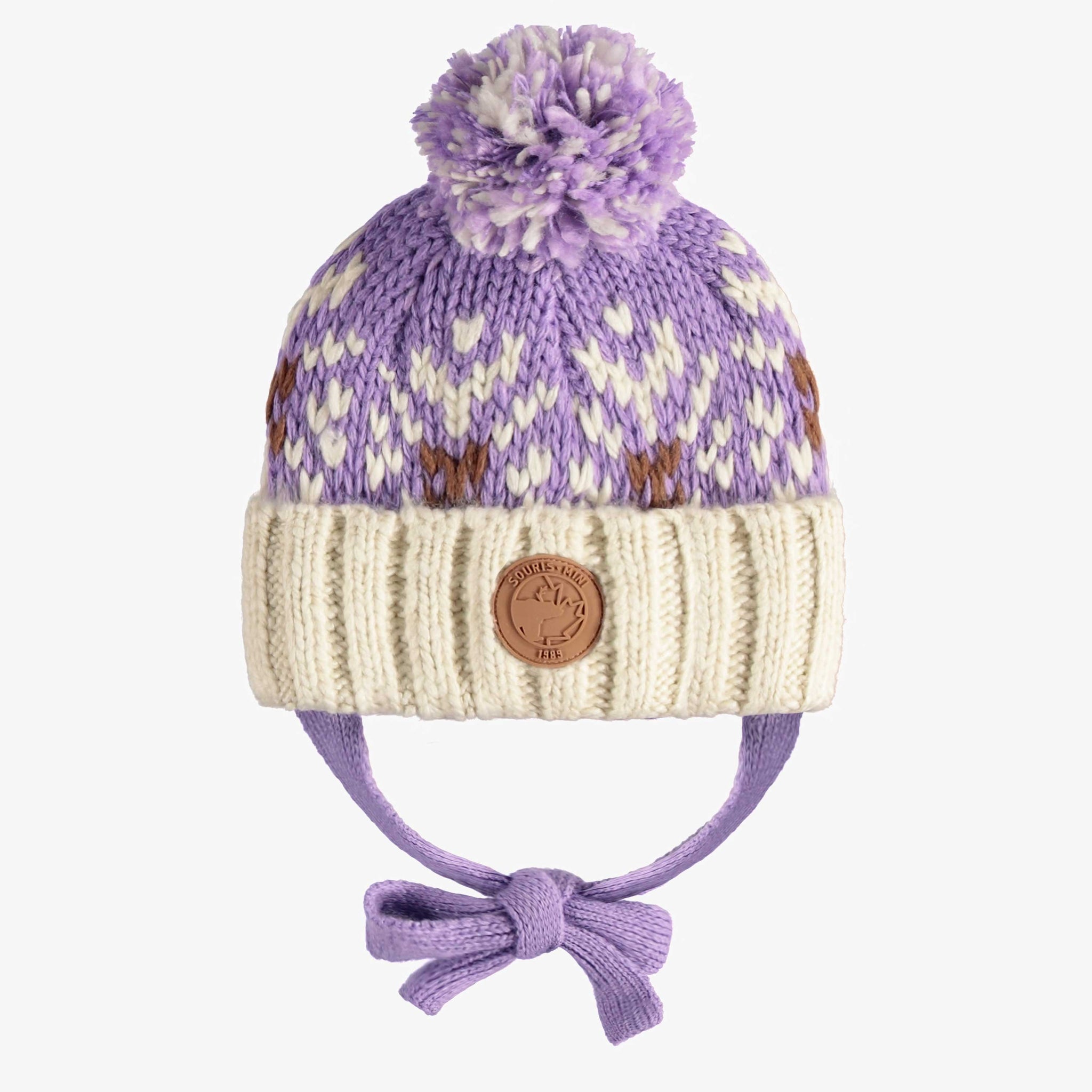 Purple and cream knitted toque with a jacquard print and a pompon, baby ...