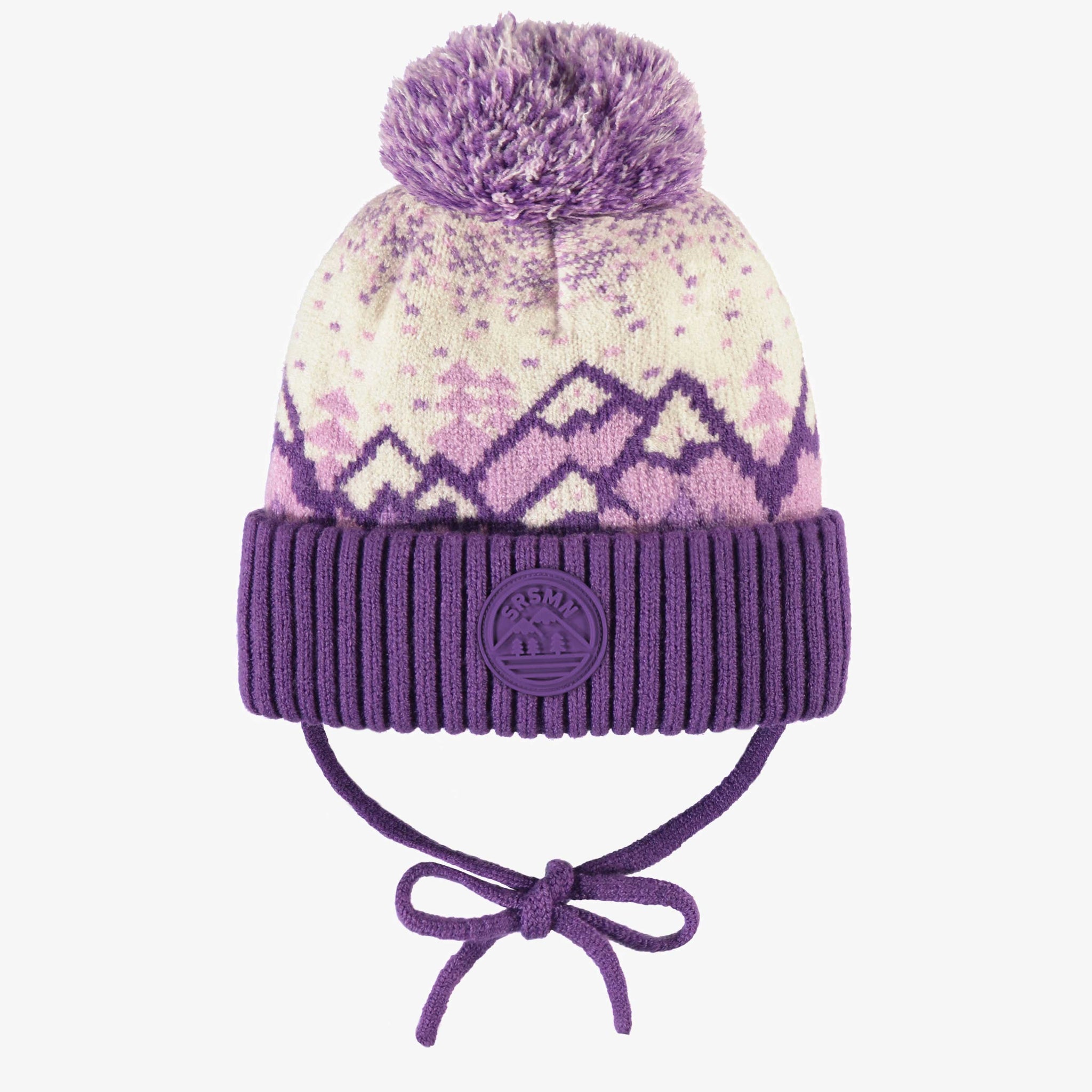 Purple and cream and turquoise toque with print and pompon, baby ...