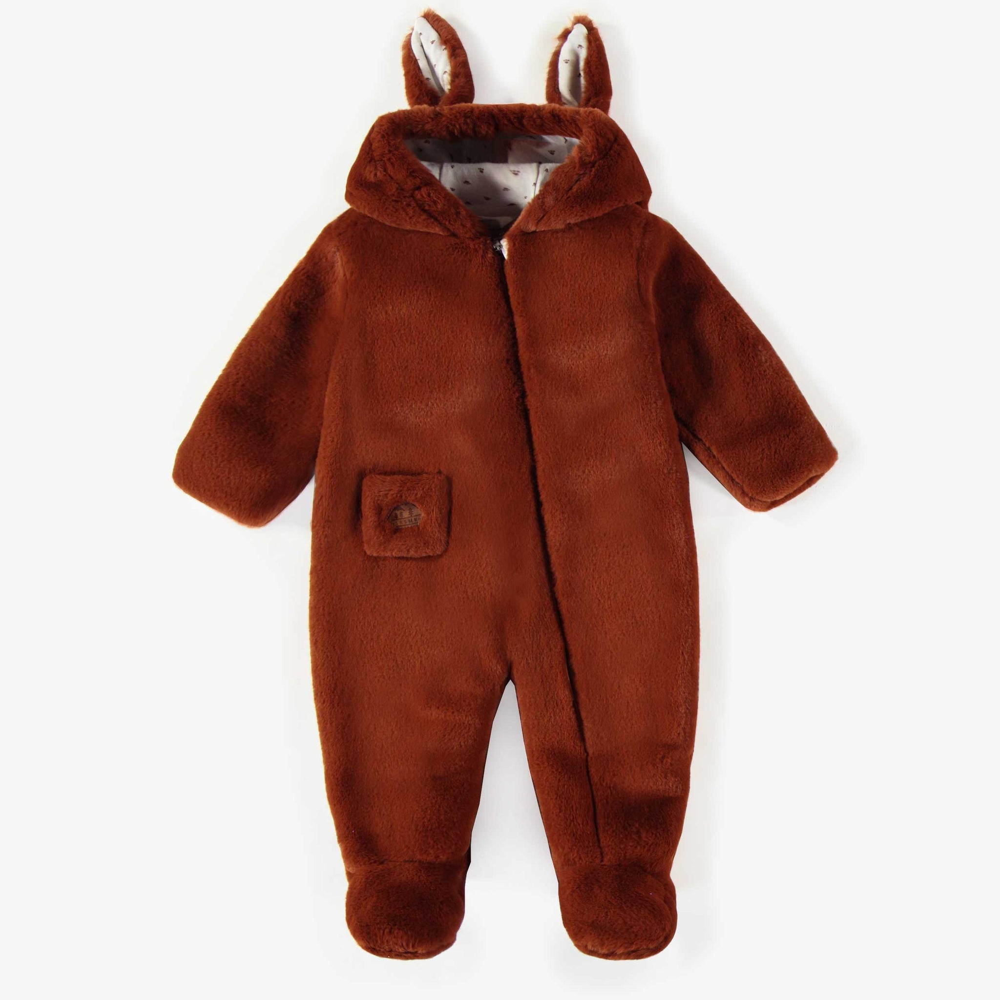 Rust one-piece with integrated feet in faux fur, newborn - Souris Mini