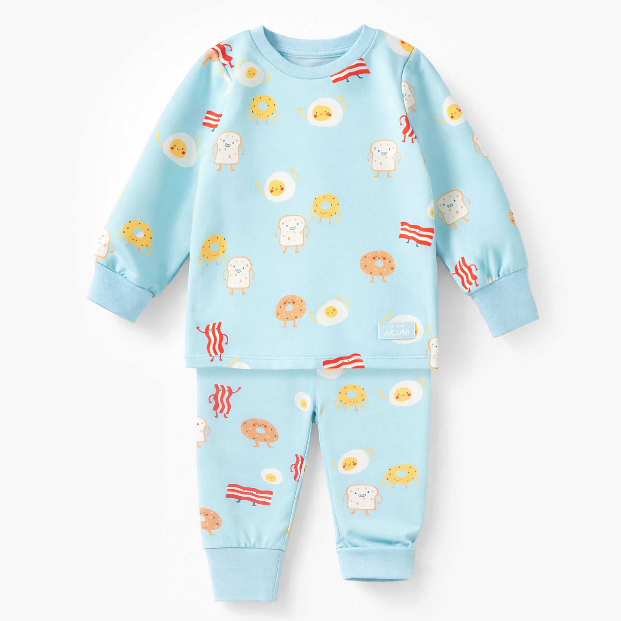Blue two-piece pajamas with breakfast all over print, baby | Souris ...
