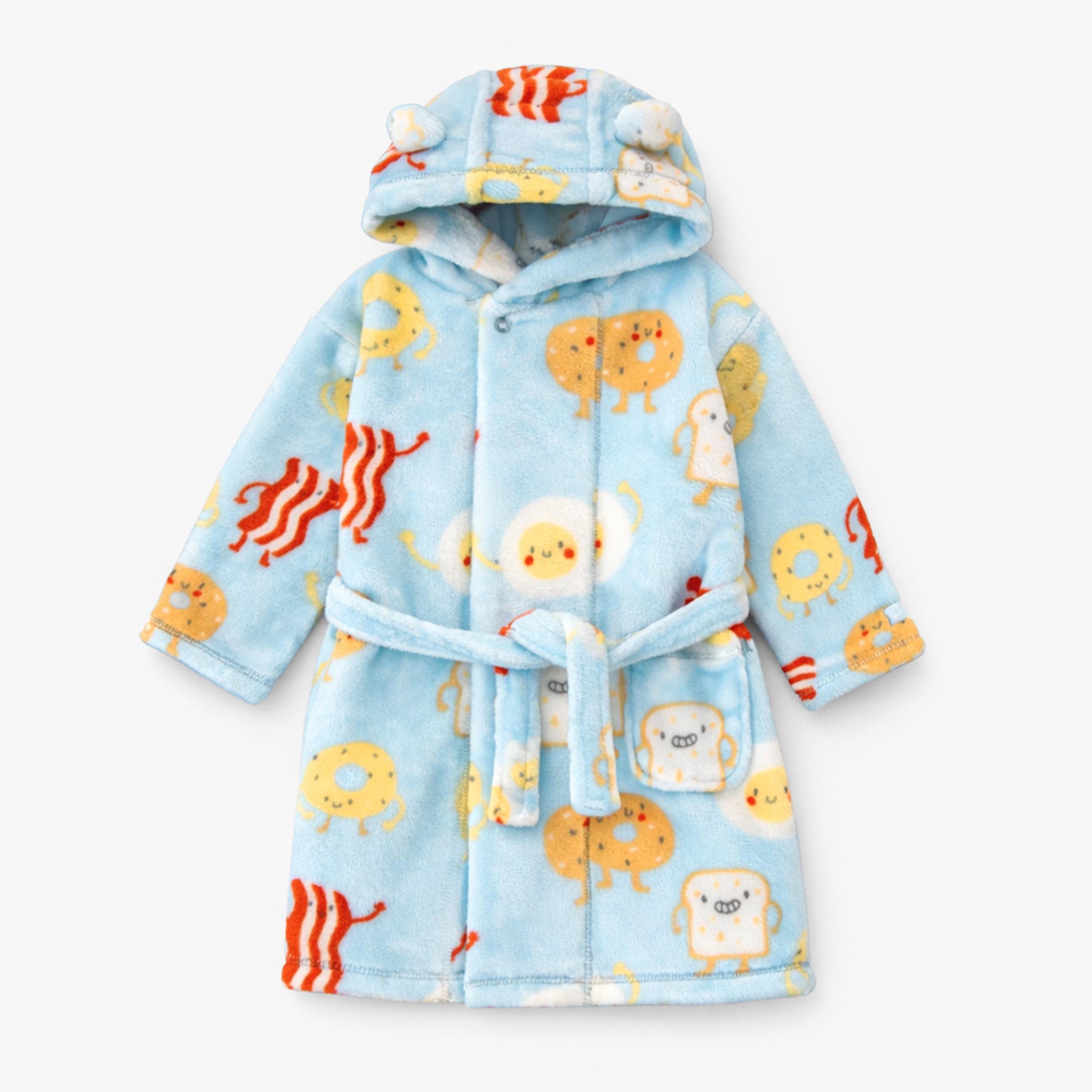 Blue plush robe with breakfast all over print, baby | Souris Mini ...