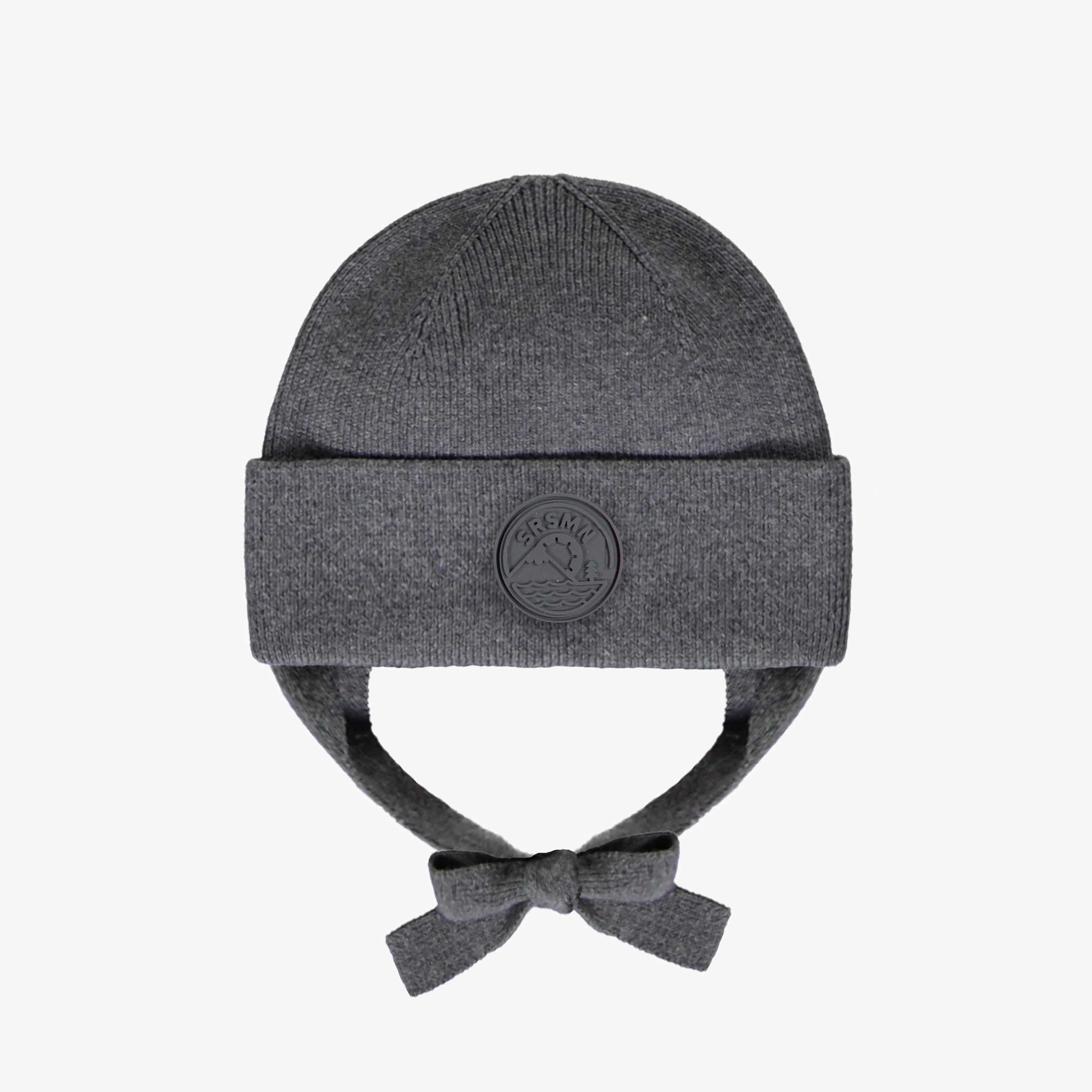 Charcoal knitted toque with tie cords, baby - Souris Mini