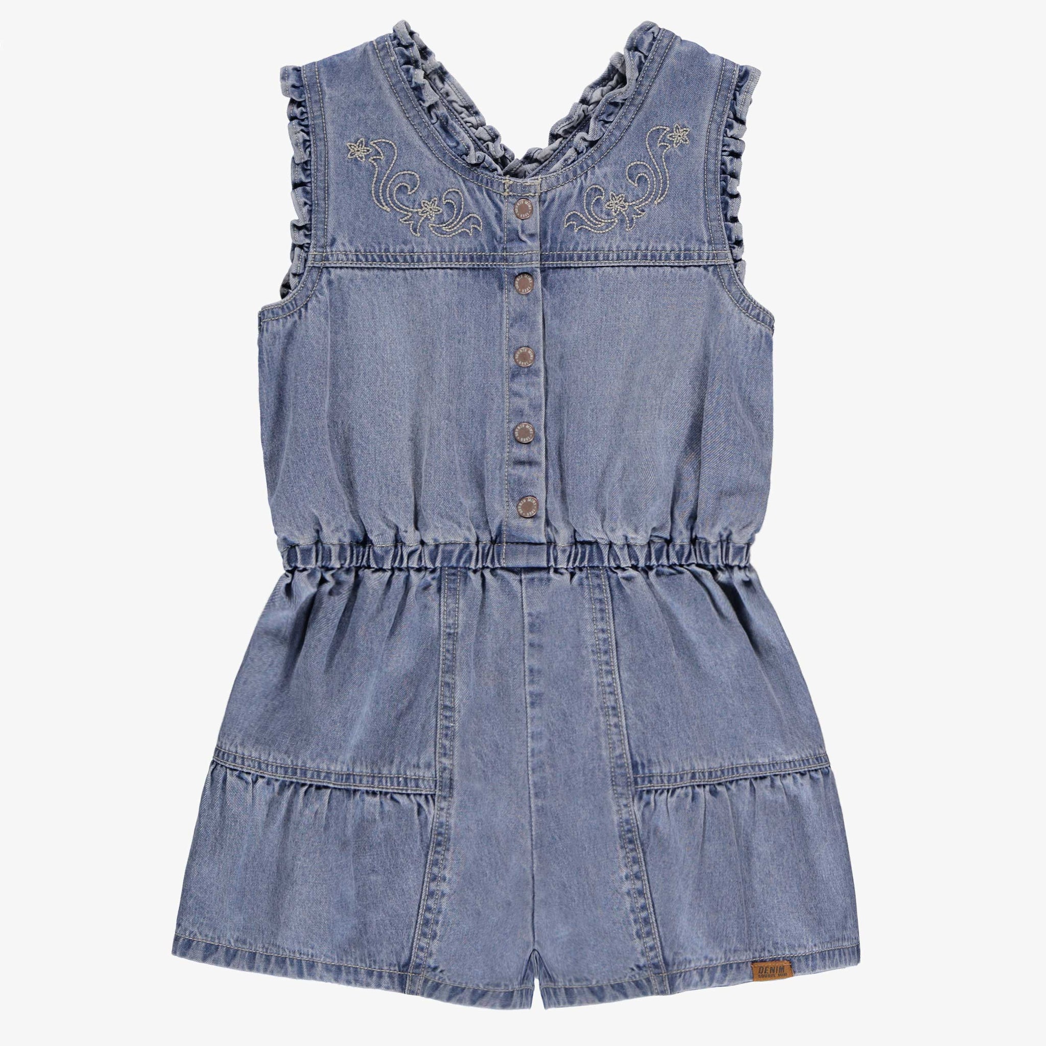 Combishort bleu en denim avec broderies, enfant - Souris Mini